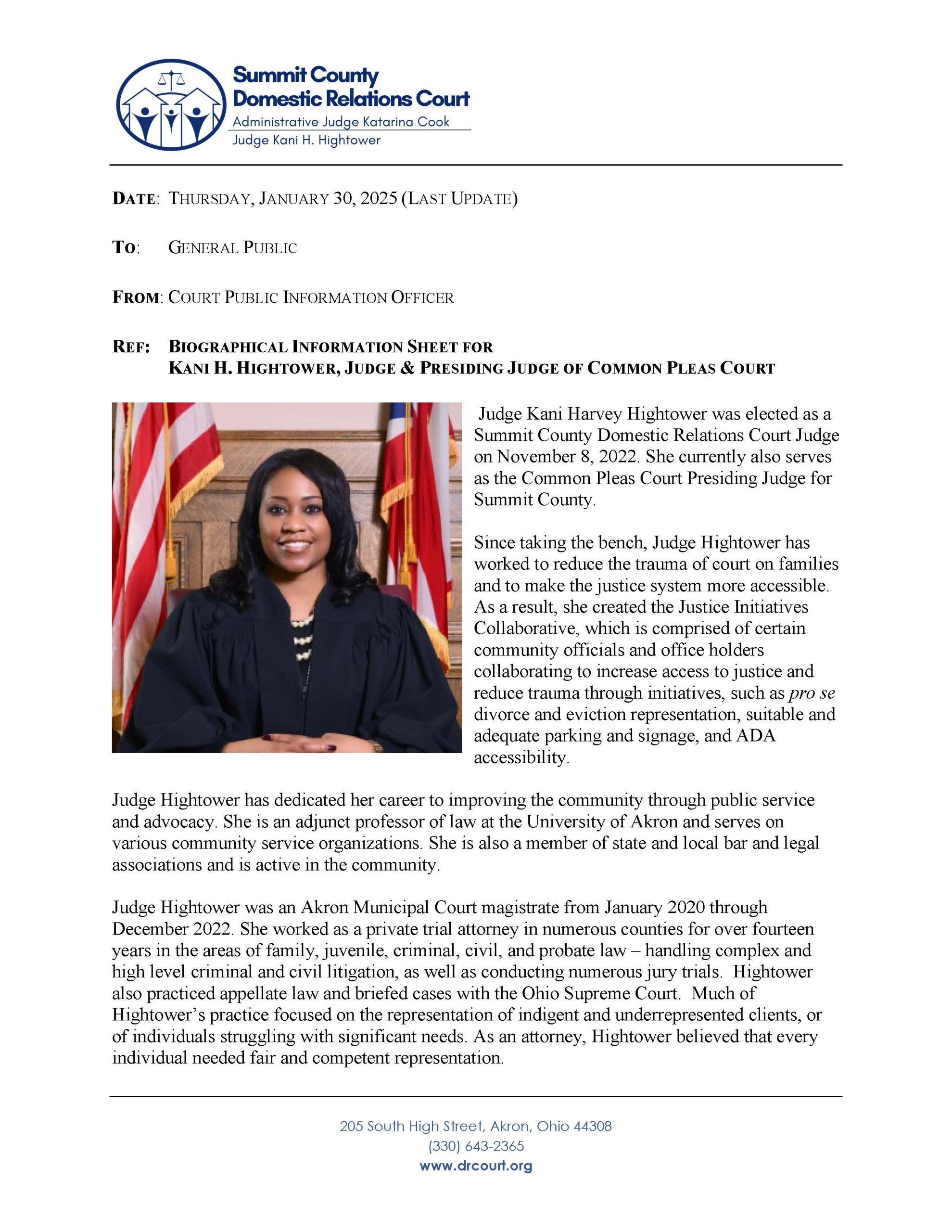 Judge Kani Hightower | Summit County Domestic Relations Court