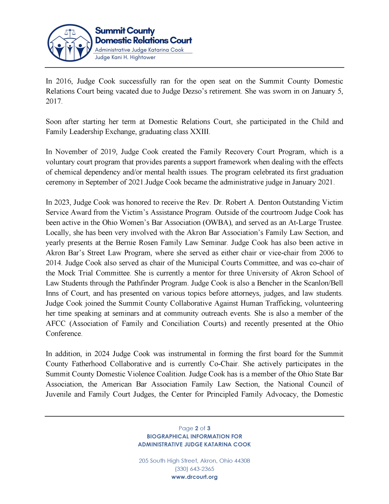 Judge Katarina Cook | Summit County Domestic Relations Court