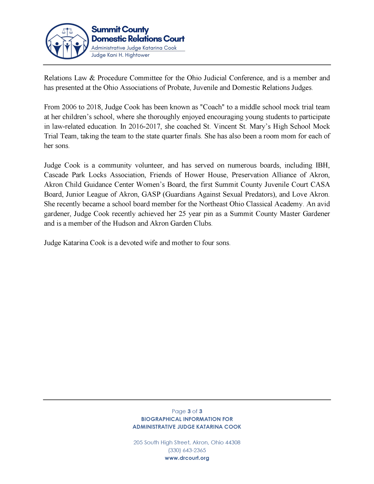 Judge Katarina Cook | Summit County Domestic Relations Court